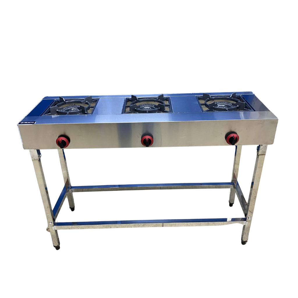 Estufa de 3 Quemadores Lineal a Gas en Acero Inoxidable con Patas 83x1